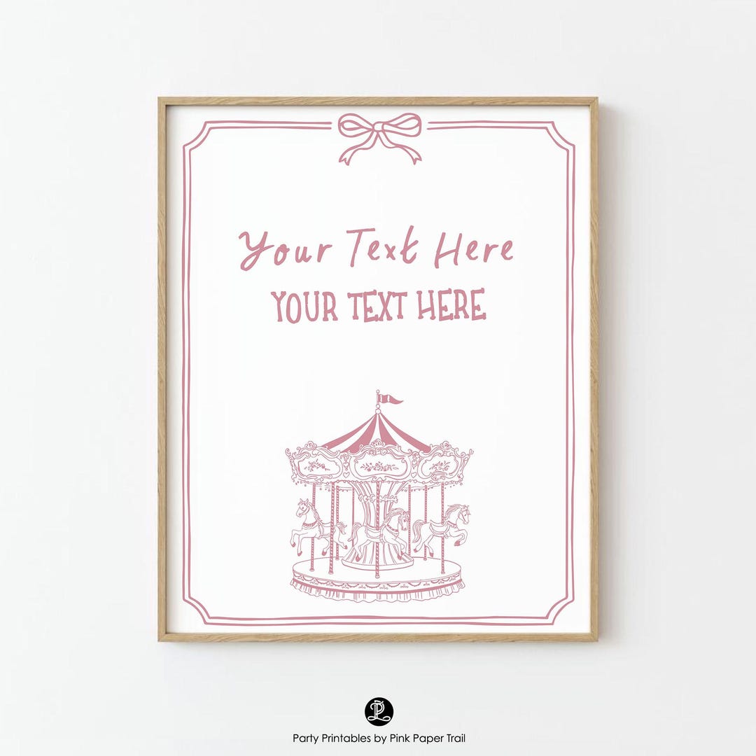 Editable Carousel Party Sign, Vintage Circus Table Sign Printable, Hand ...
