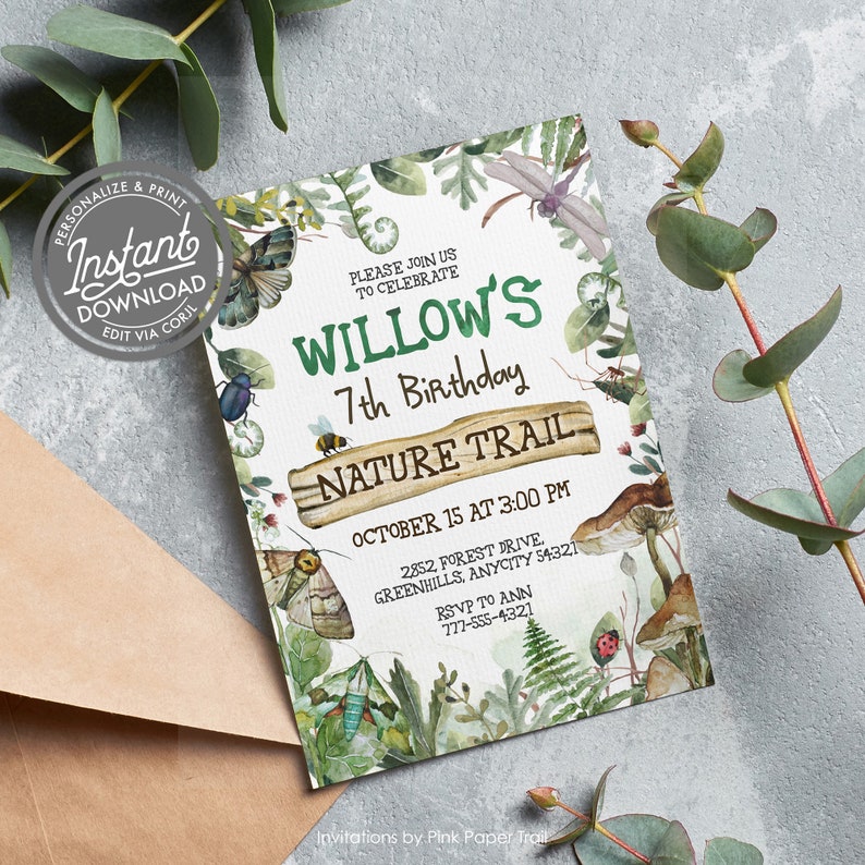 EDITABLE Nature Trail Birthday Invitation or Bugs Birthday Party ...