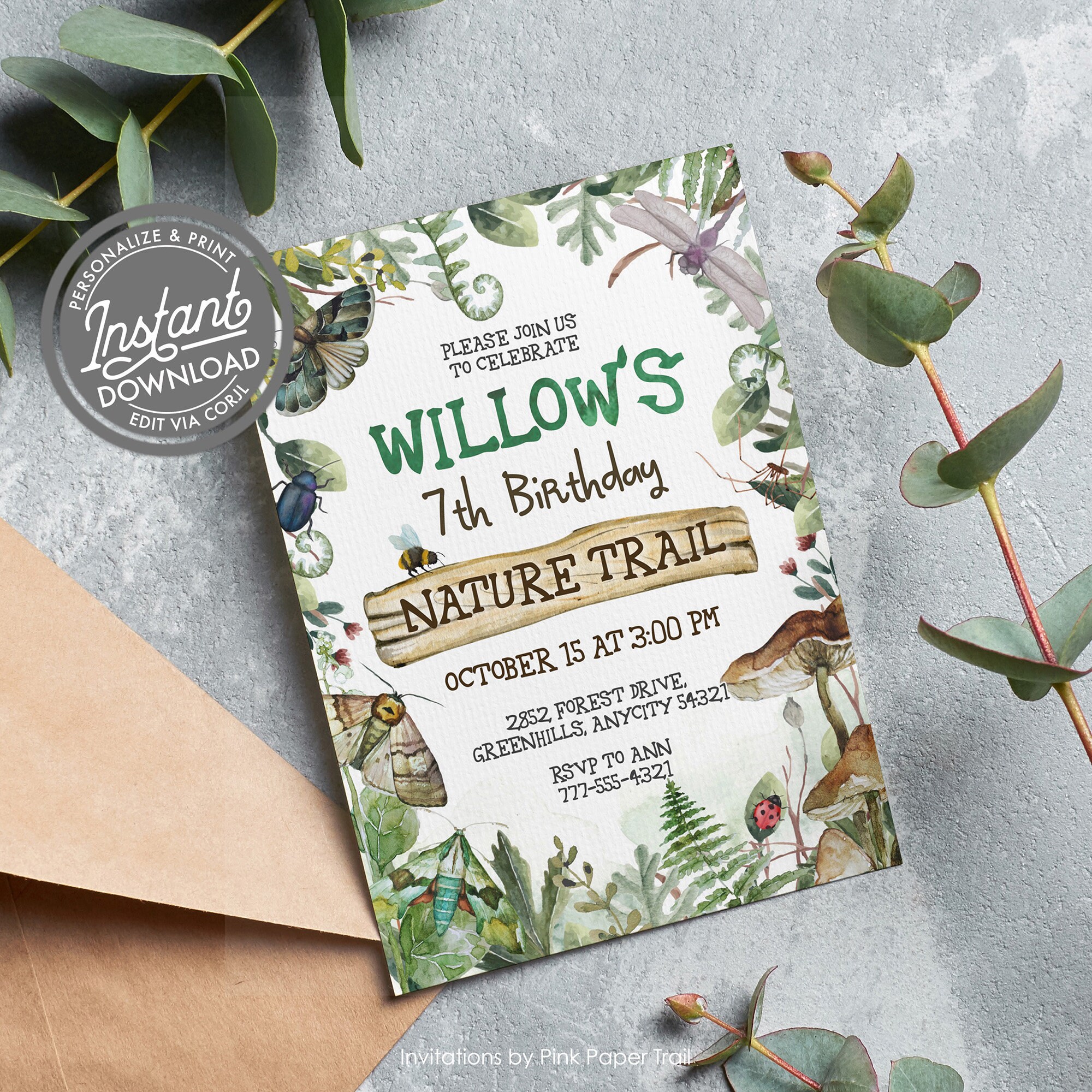 EDITABLE Nature Trail Birthday Invitation or Bugs Birthday Party ...