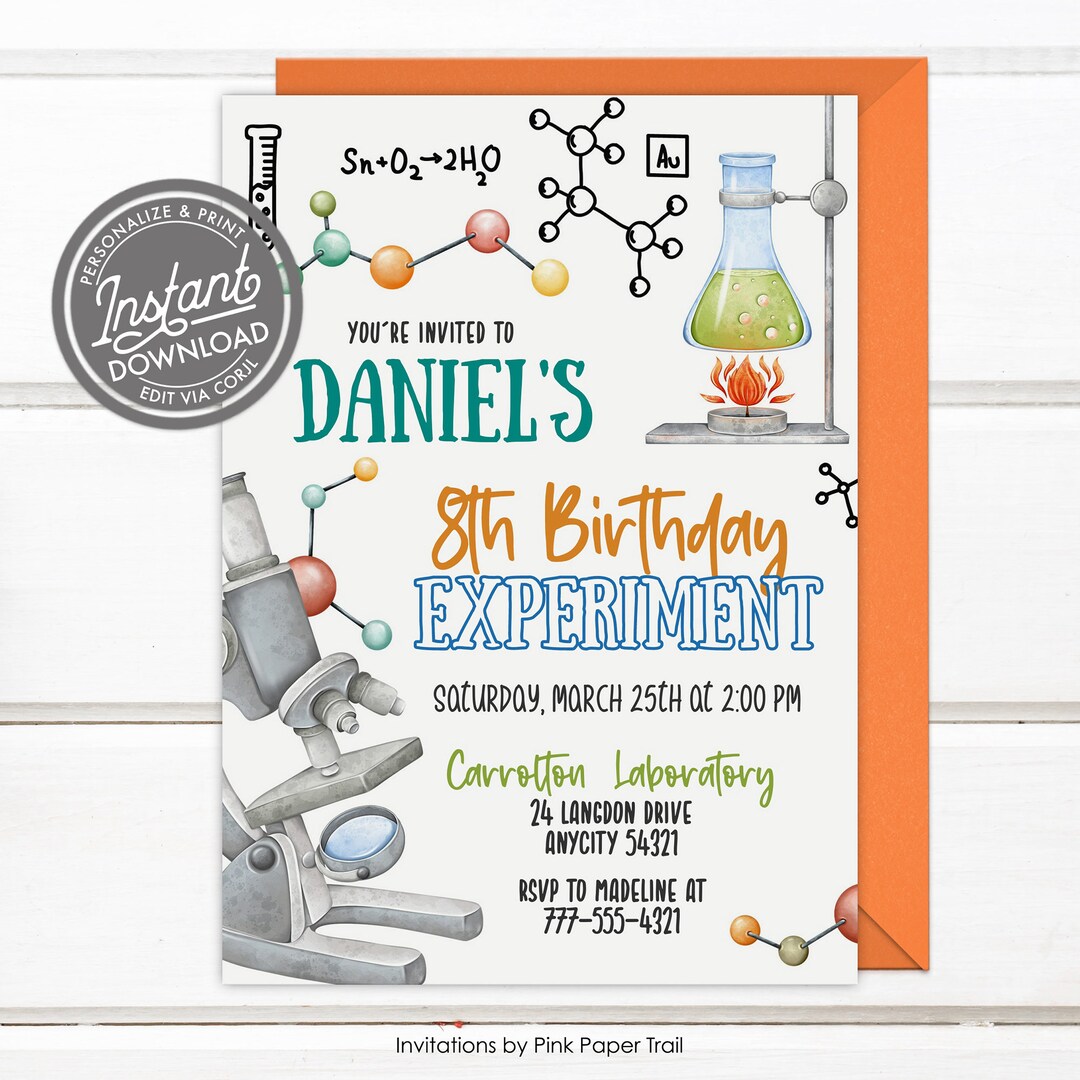 Editable Mad Science Party Birthday Invite, Mad Science Invitation ...