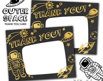 Outer Space Space Ship Astronaut Alien Party Thank You Tags | Etsy
