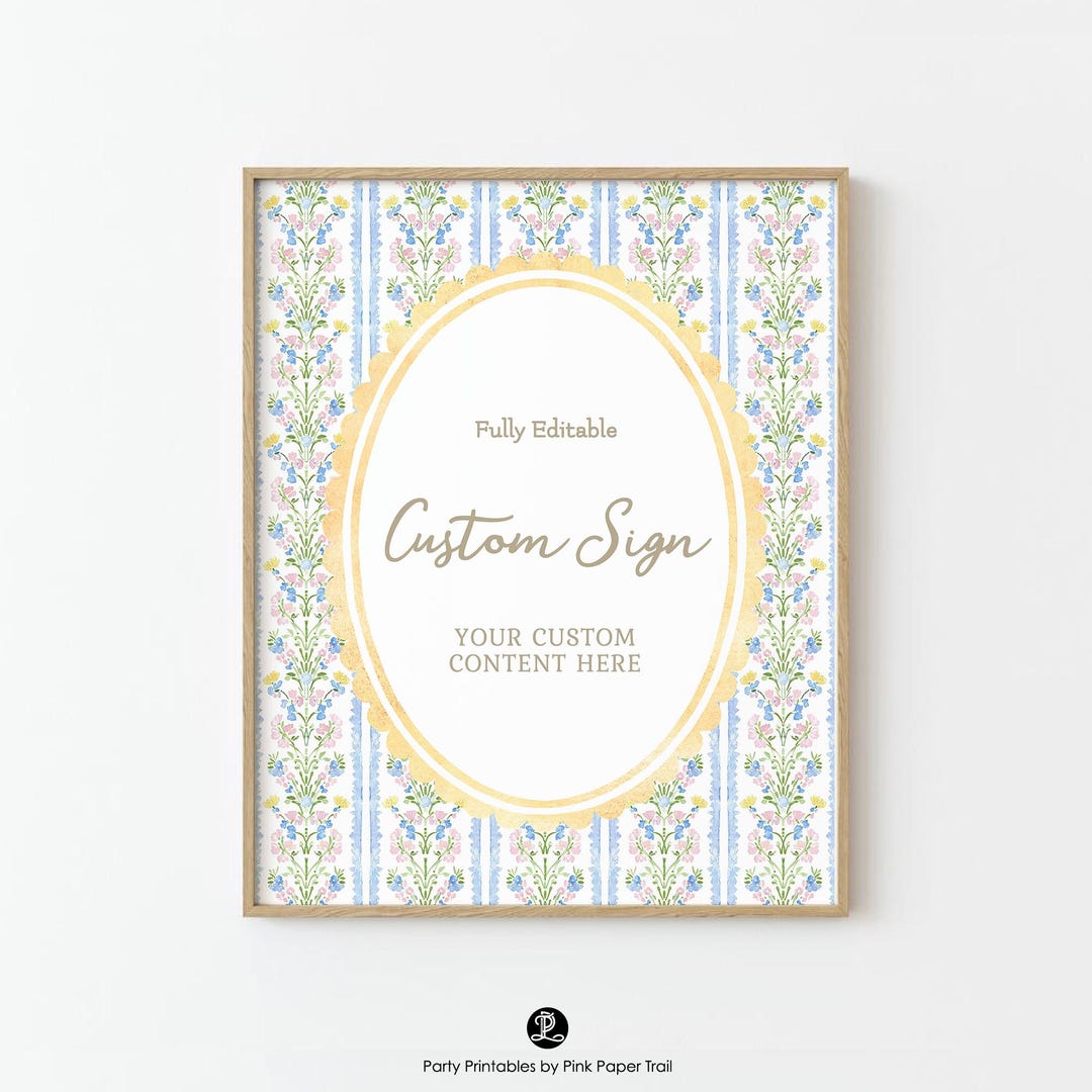 Editable Baby Shower Table Sign, Pink and Blue Floral Grandmillennial ...