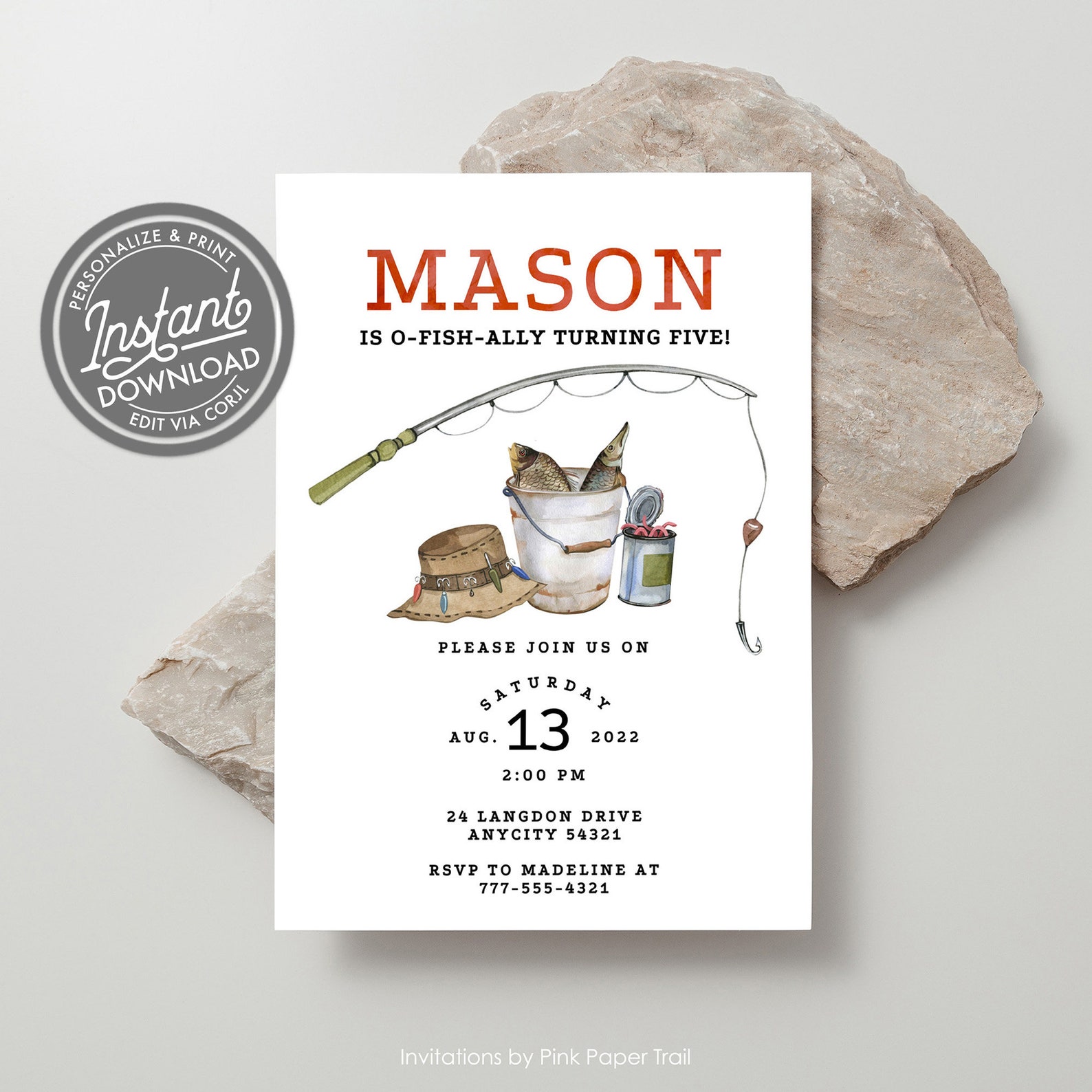 EDITABLE Fishing Birthday Invitation Template O-fish-ally the - Etsy