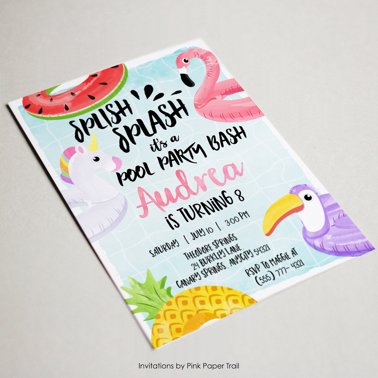 EDITABLE Pool Party Bash Birthday Invitation Summer Tropical | Etsy