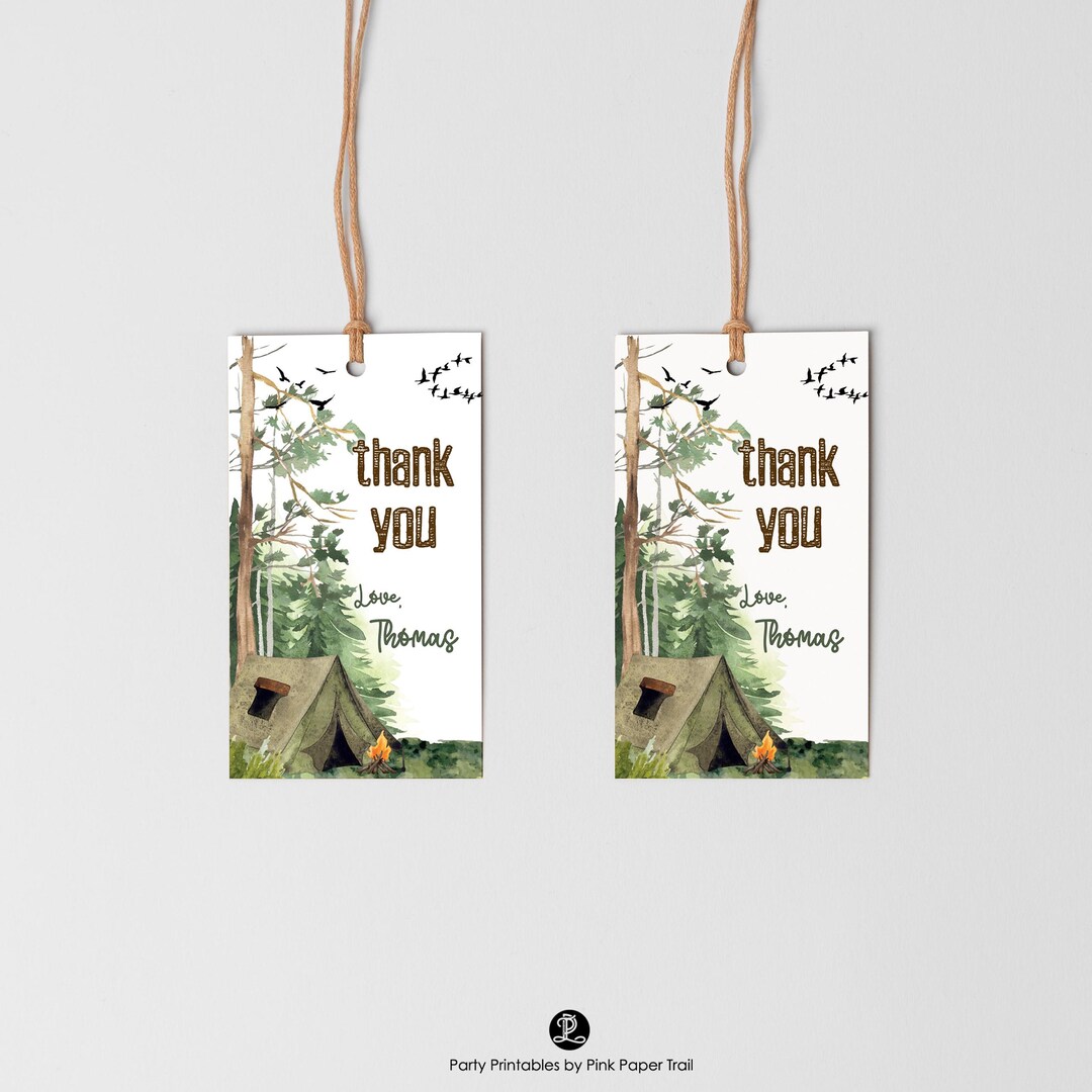 Camping Party Thank You Tag Outdoor Adventure Printable Editable ...