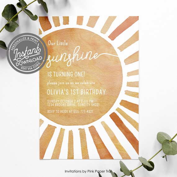 EDITABLE Boho Sunshine Birthday Invitation Our Little - Etsy