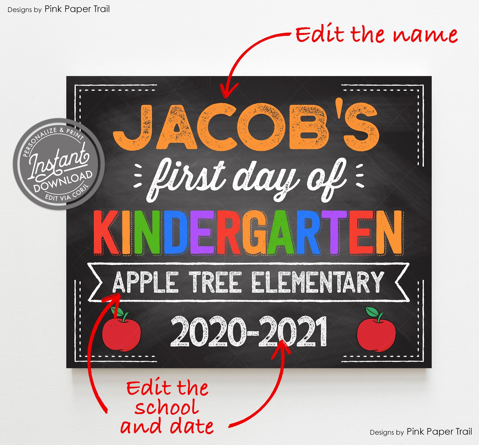 EDITABLE First Day of Kindergarten Sign Chalkboard Back to - Etsy
