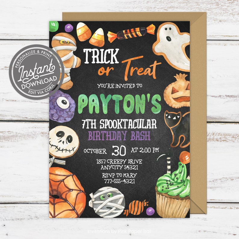 EDITABLE Halloween Birthday Invitation Trick or Treat - Etsy