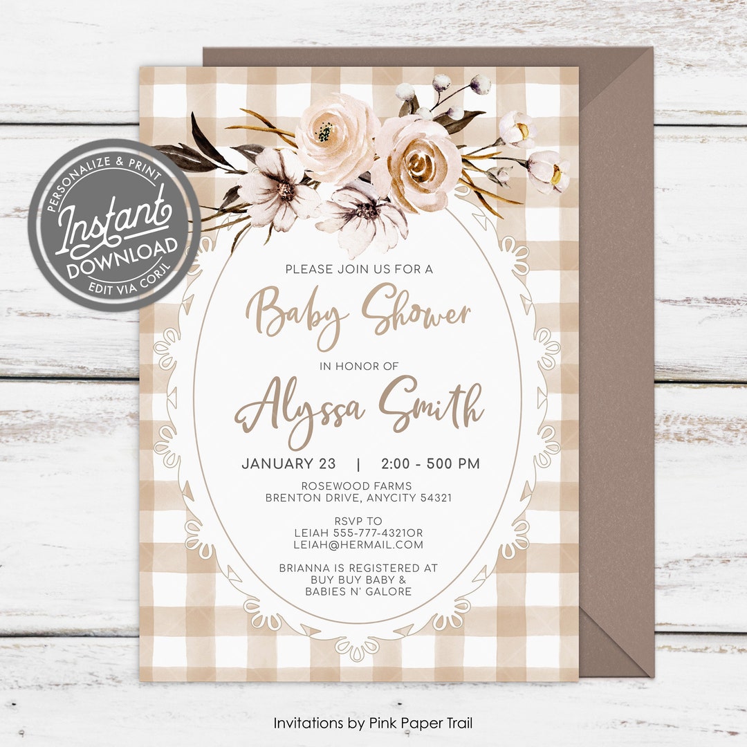 EDITABLE Farmhouse Country Style Plaid With Rustic Flowers Muted ...