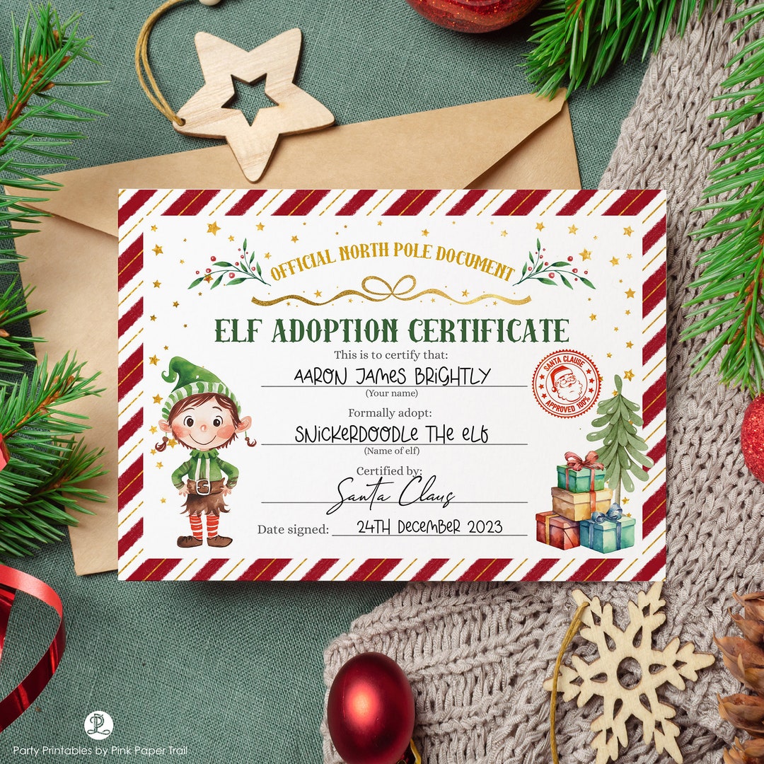 Christmas Elf Adoption Certificate Editable Template, Adopt an Elf for ...