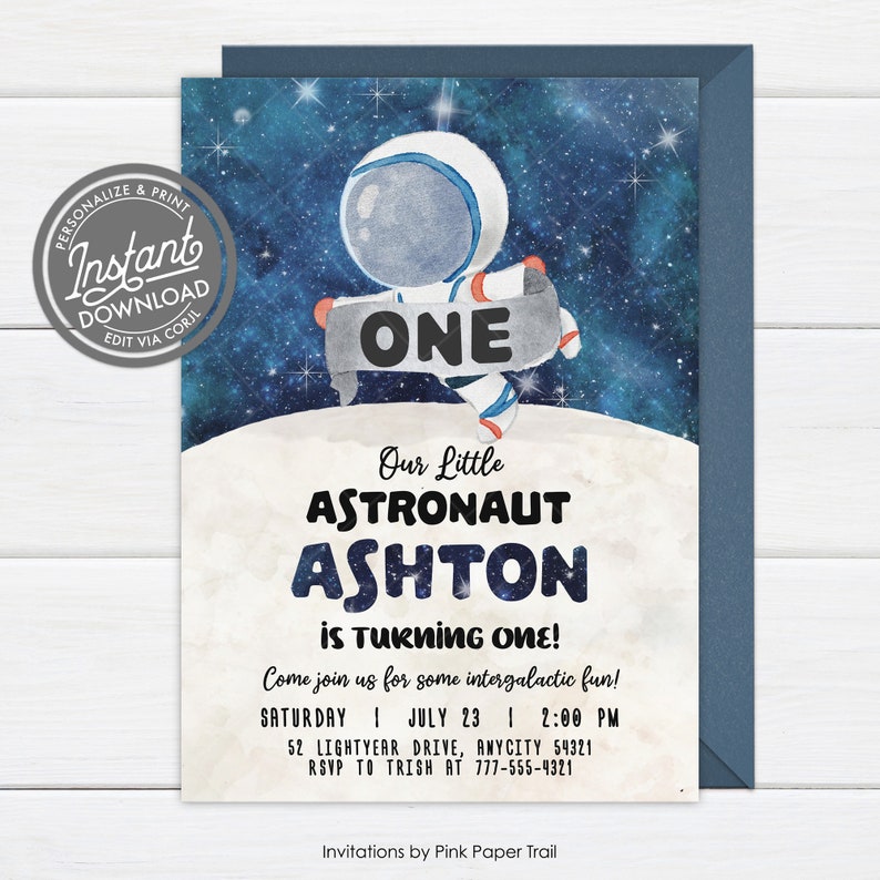 EDITABLE Astronaut Outer Space Birthday Party Invitation - Etsy