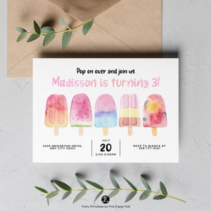 Editable Popsicle Birthday Invitation Pop on Over Chill With Us ...