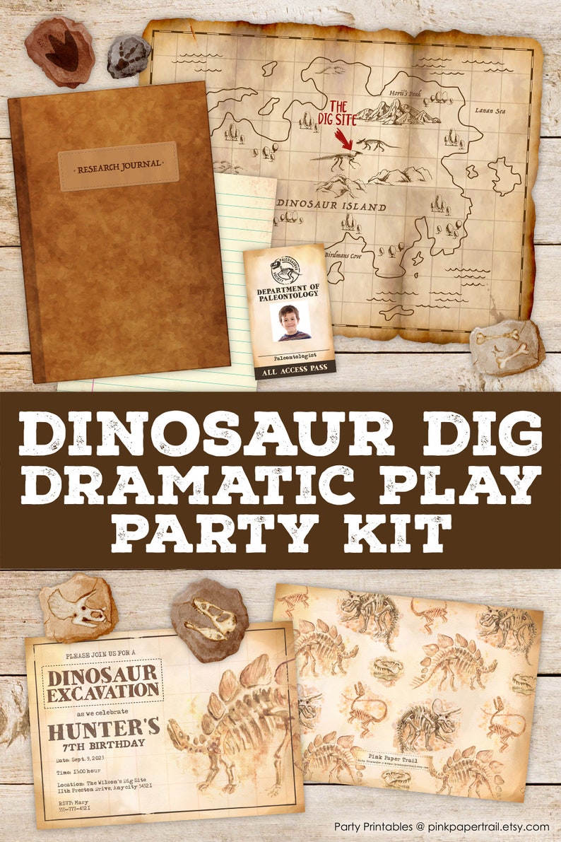 Dinosaur Dig Paleolentology Dramatic Play Party Kit, Dinosaur Birthday ...