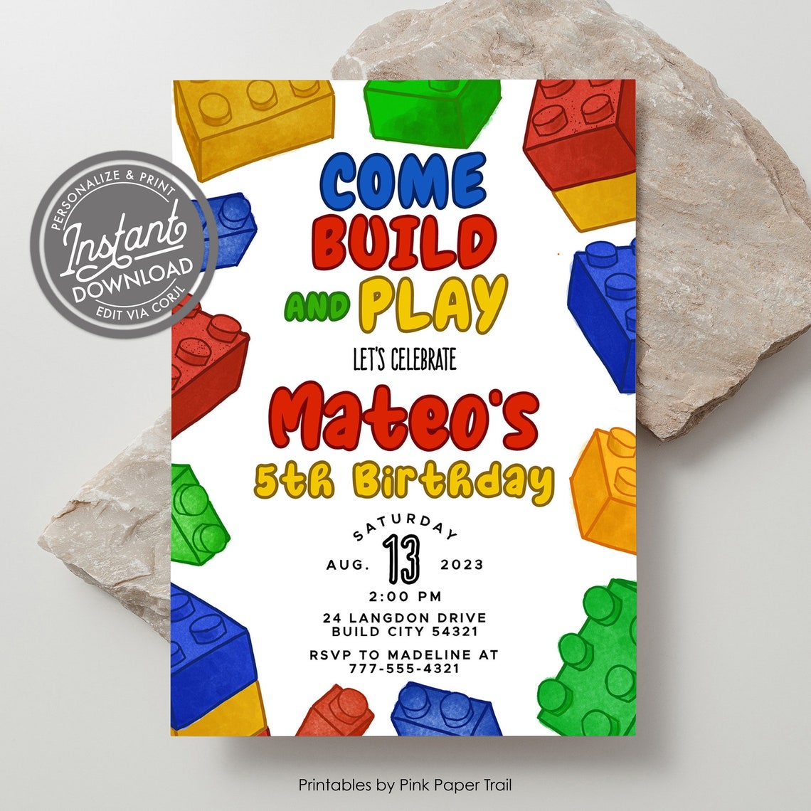 Building Blocks Invitation Colorful Blocks Birthday Party - Etsy