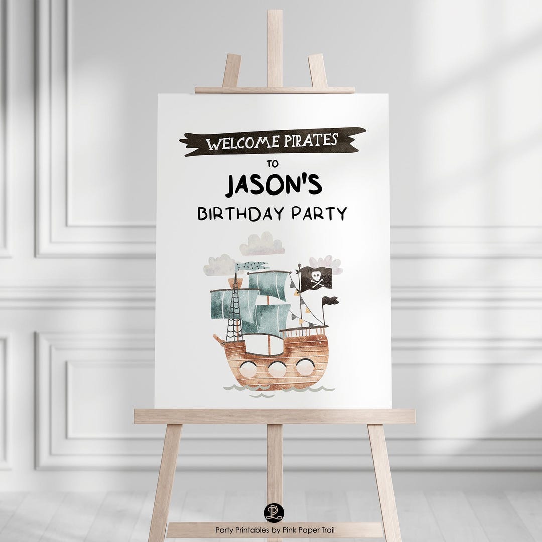 Pirate Party Welcome Party Sign, Modern Minimalist Pirate Birthday ...