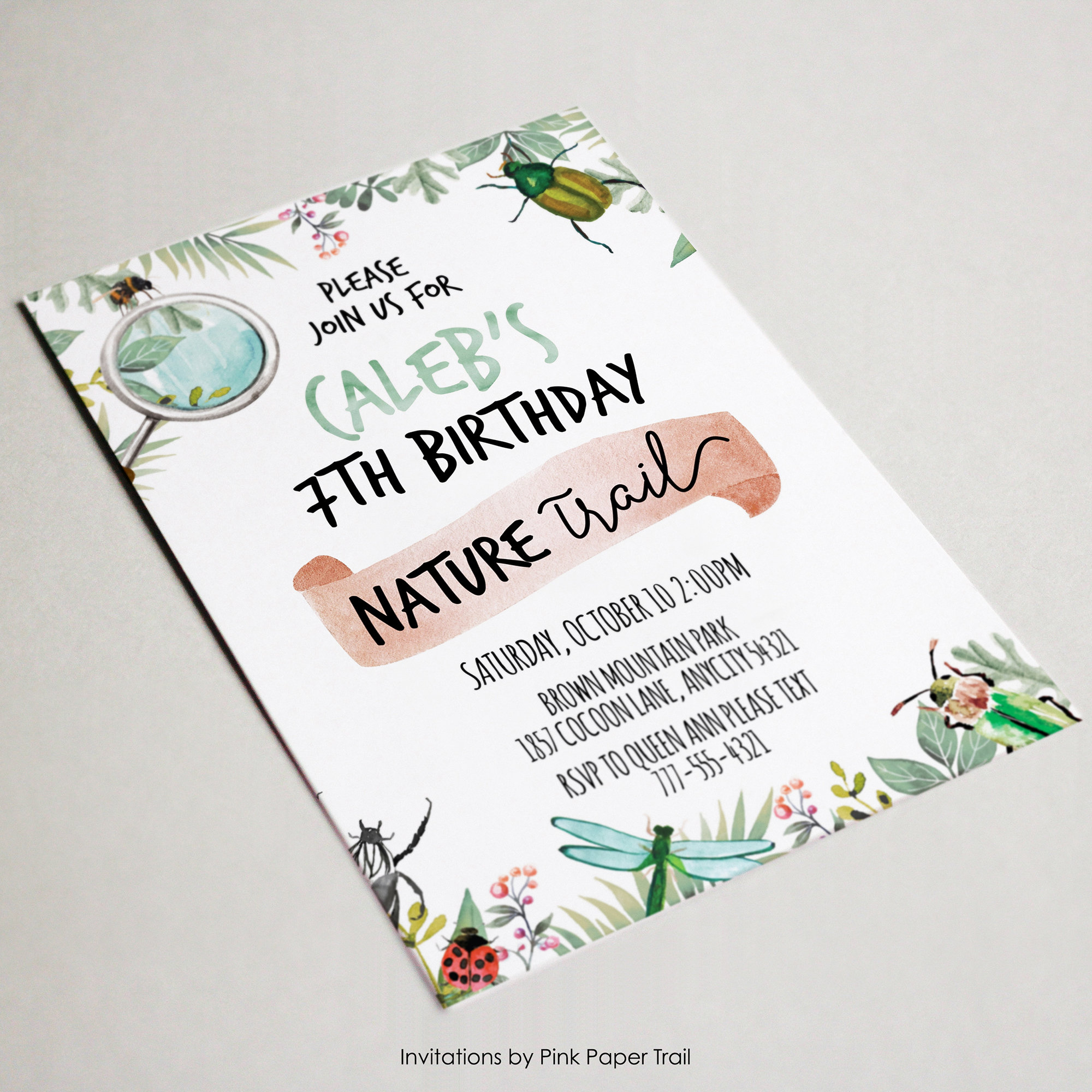 EDITABLE Nature Exploration Birthday Invitation, Nature Trail Bugs ...