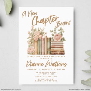 Book Theme Baby Shower Invite A New Chapter Begins Baby Shower ...