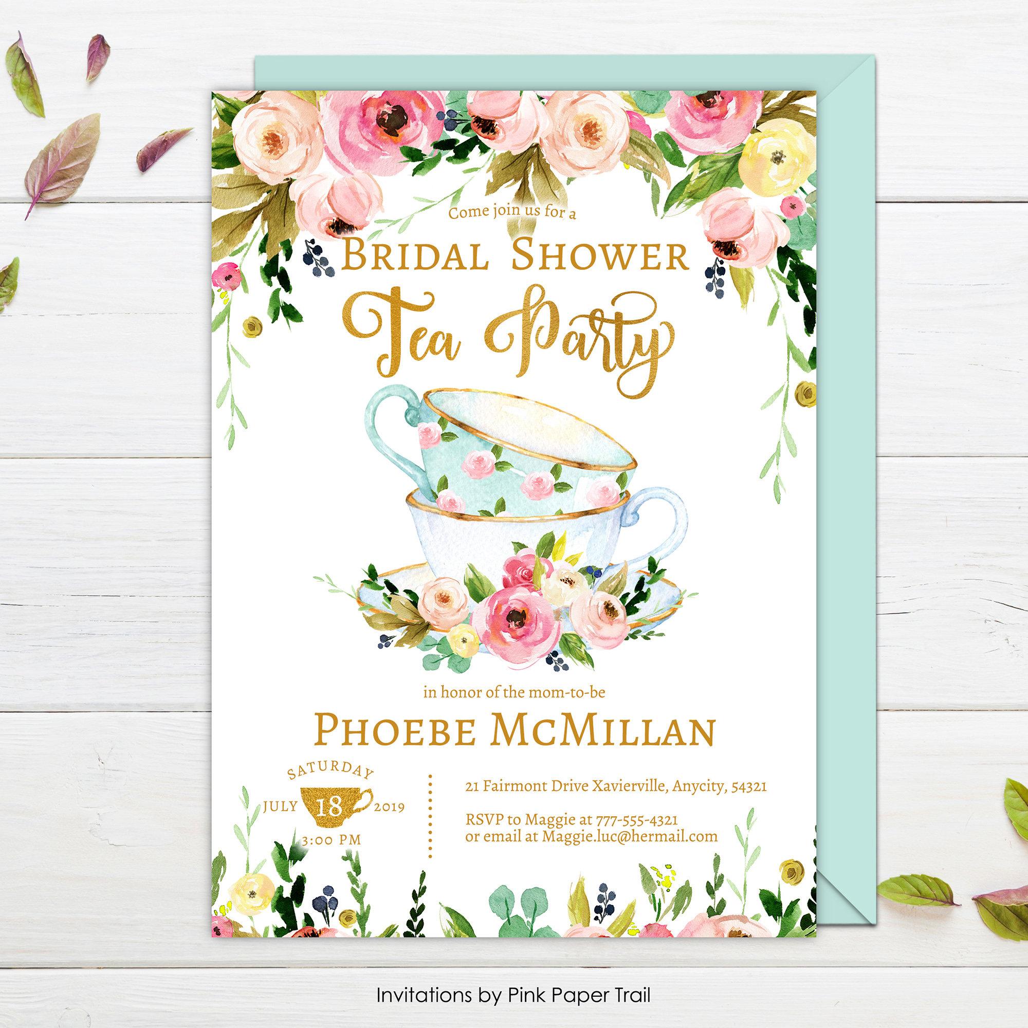 Tea Party Bridal Shower Invitation Floral Garden Bridal Etsy