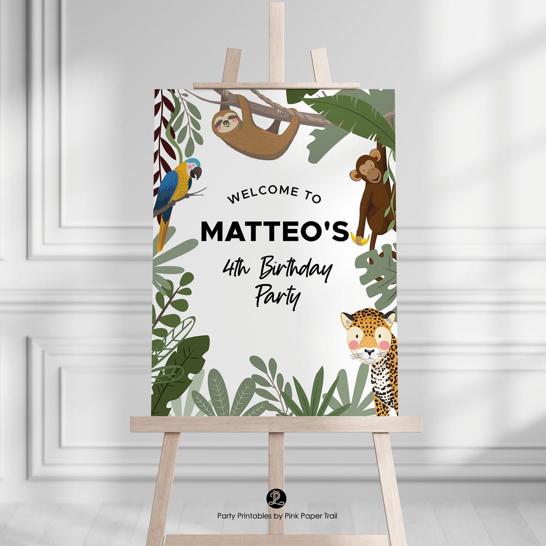 Editable Jungle Safari Birthday Welcome Sign Template, Printable Party ...