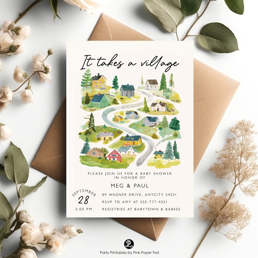 Editable It Takes a Village Baby Shower Invitation Template, Small Town ...