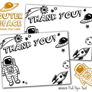 Outer Space Party Thank You Card, Astronaut Alien Space Ship Party ...
