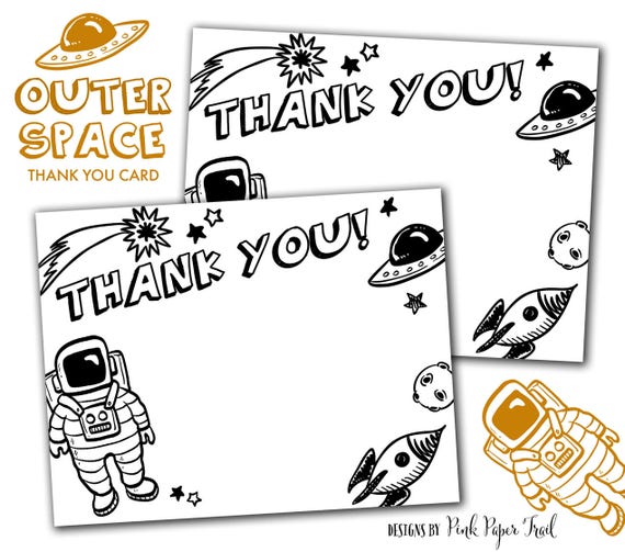 Outer Space Party Thank You Card, Astronaut Alien Space Ship Party ...