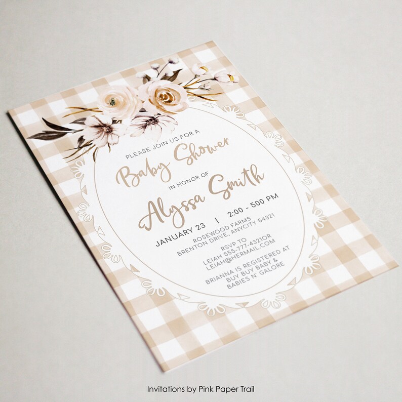 EDITABLE Farmhouse Country Style Plaid With Rustic Flowers Muted ...