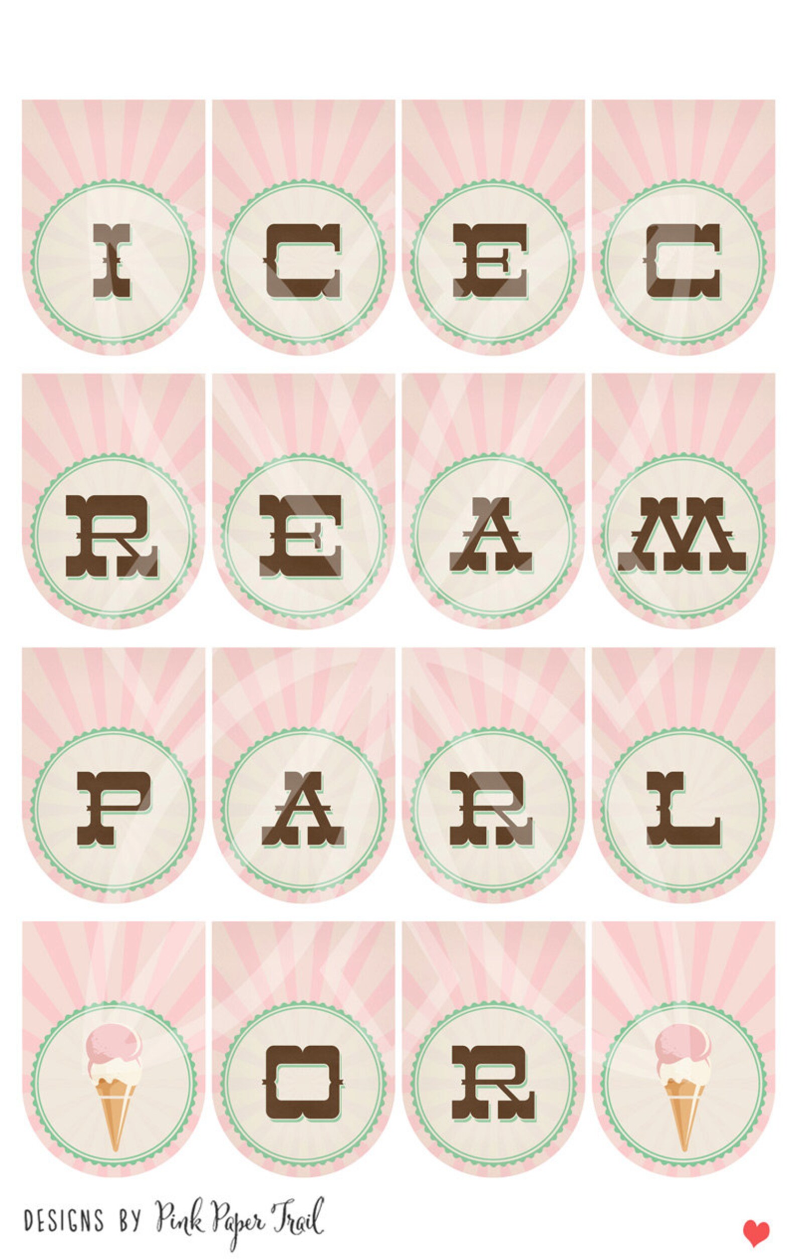 Vintage Ice Cream Parlor Party Banner, Instant Download, Print Your Own ...