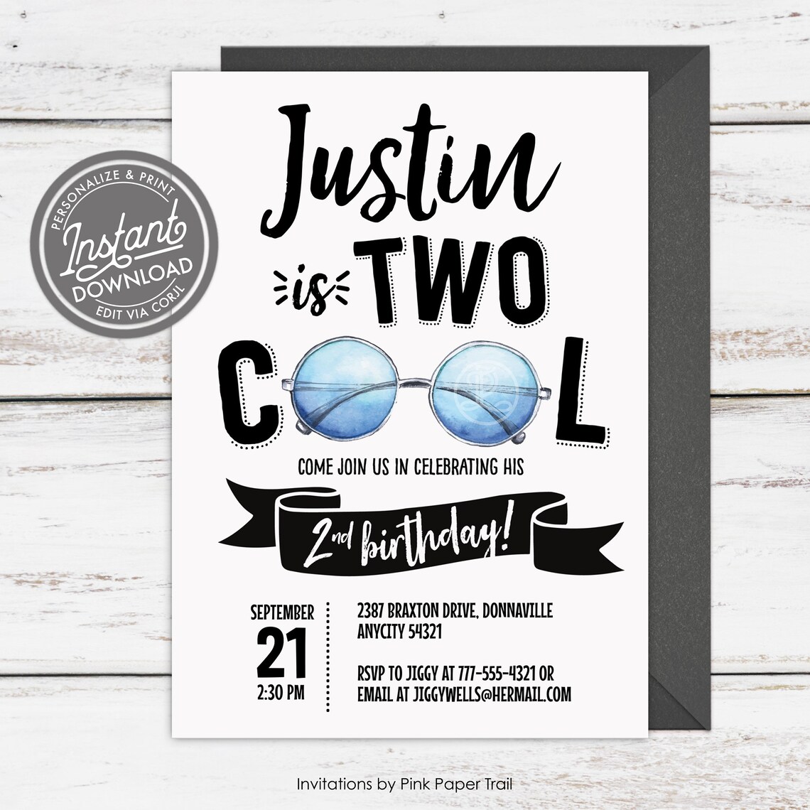 EDITABLE Two Cool Birthday Invitation Two Cool Second - Etsy