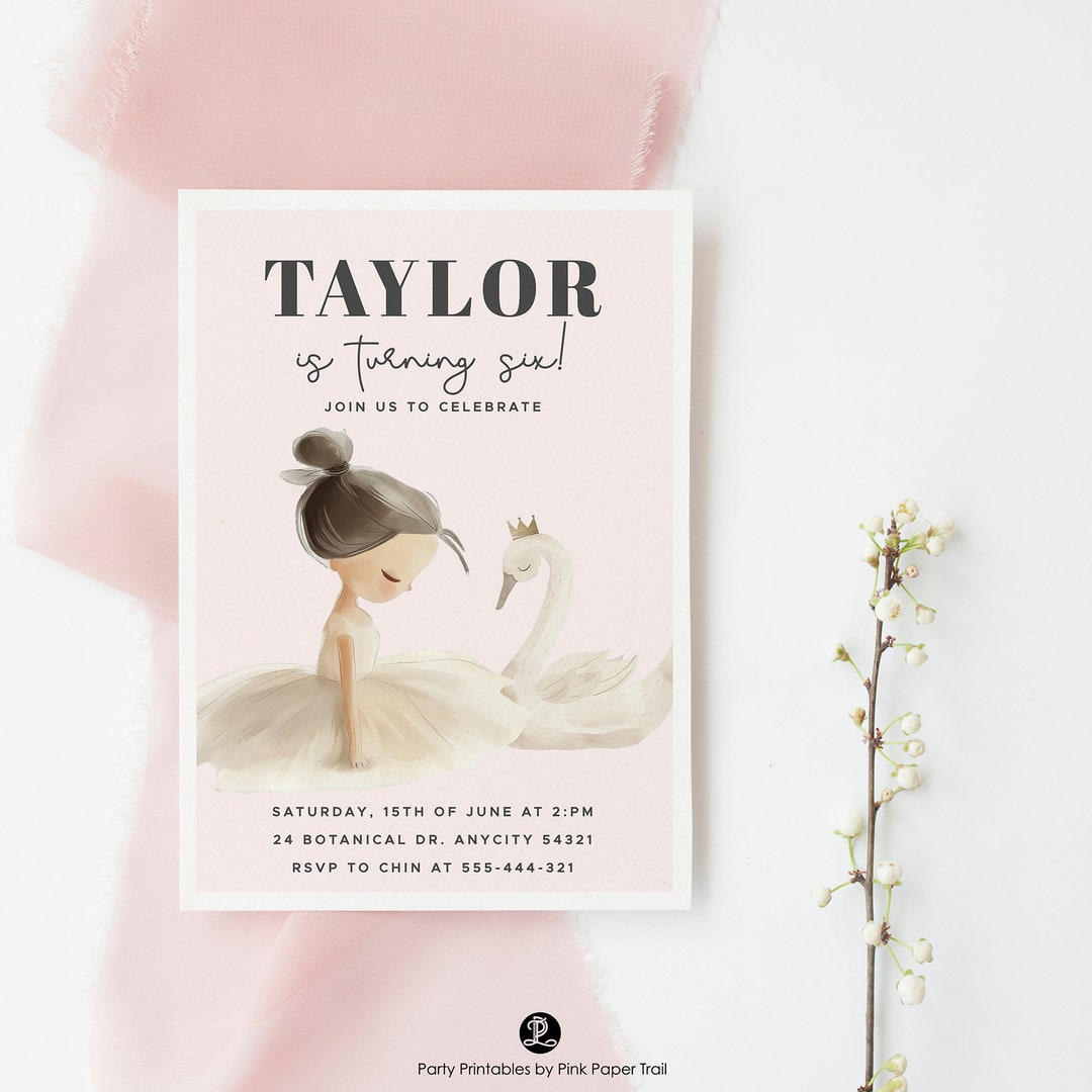Ballerina Birthday Invitation Template, Ballerina Princess and Swan ...