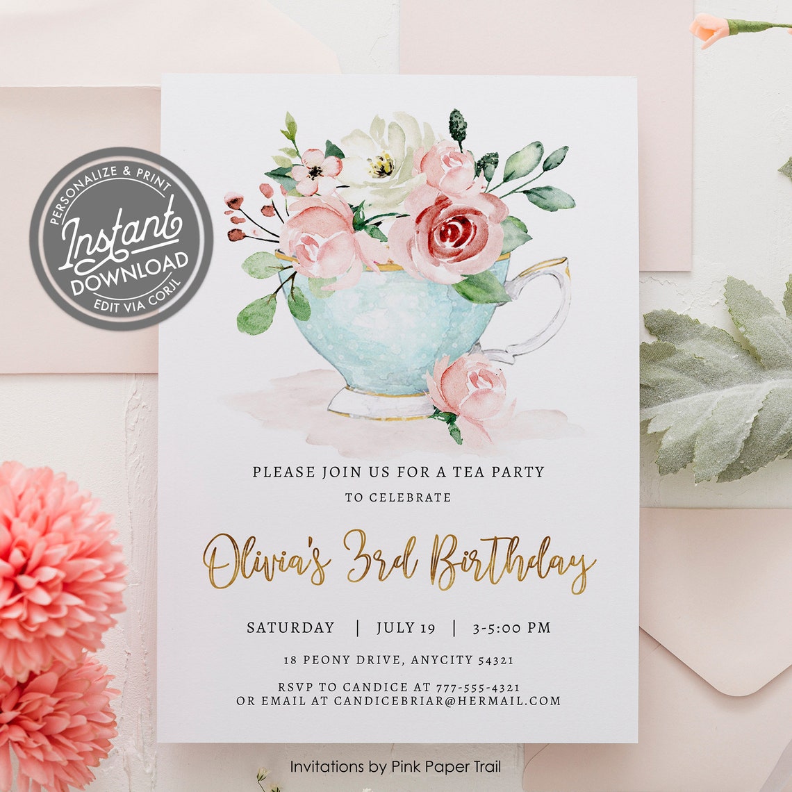 EDITABLE Tea Party Invite Tea Party Birthday Invitation | Etsy