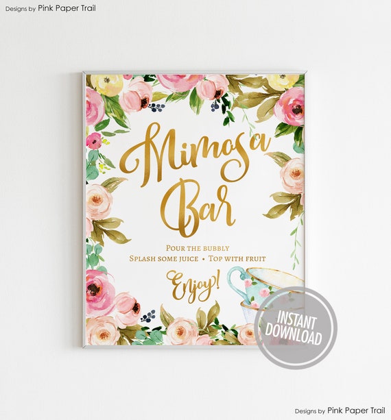 Tea Party Mimosa Bar Sign, Floral Tea Party Mimosa Bar Sign Instant ...