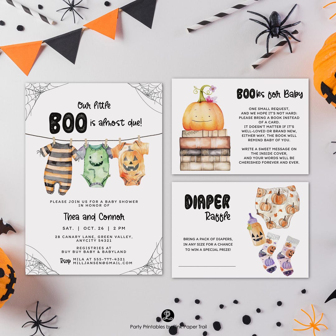 EDITABLE Cute Halloween Little Boo Baby Shower Invitation, Baby Clothes ...