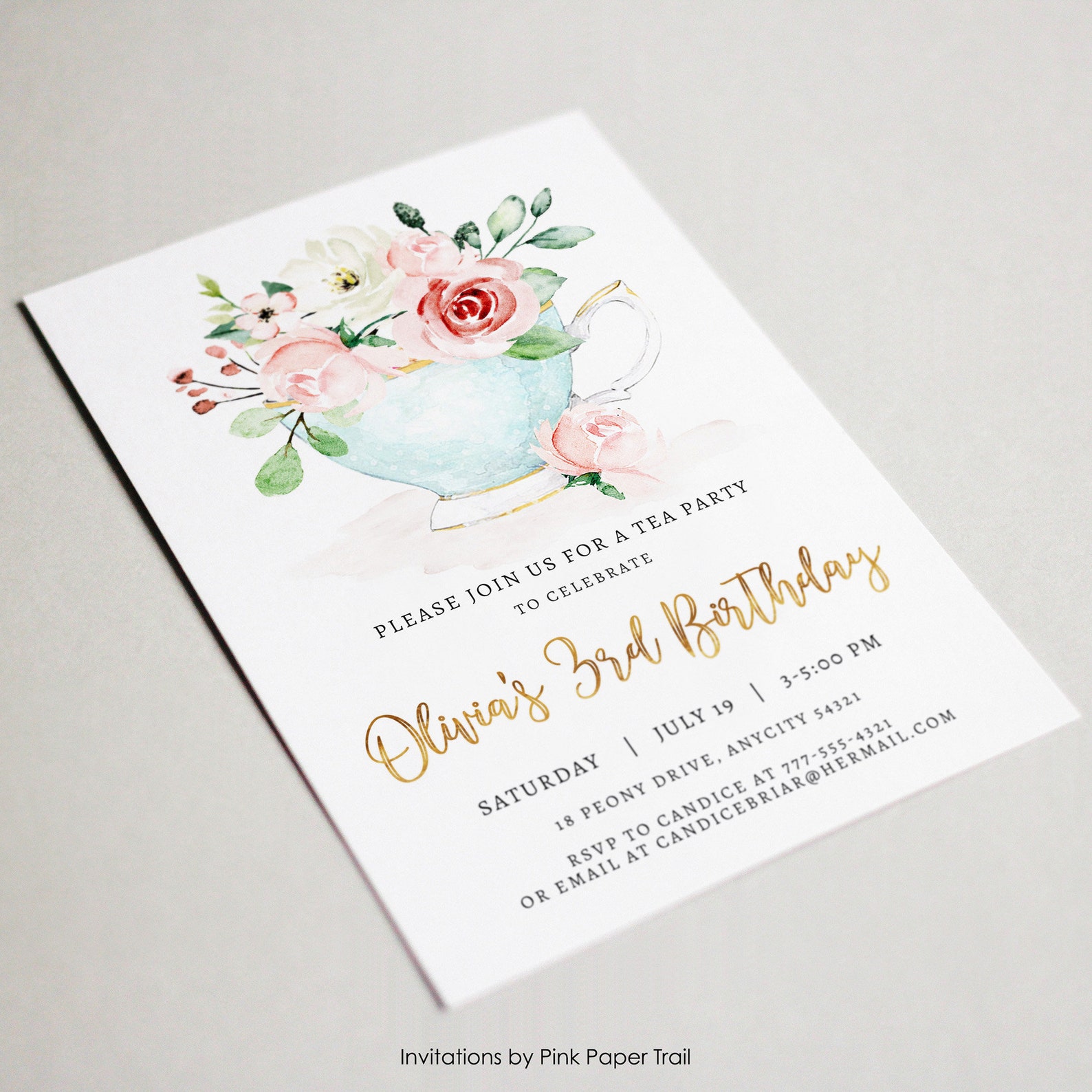 EDITABLE Tea Party Invite Tea Party Birthday Invitation | Etsy