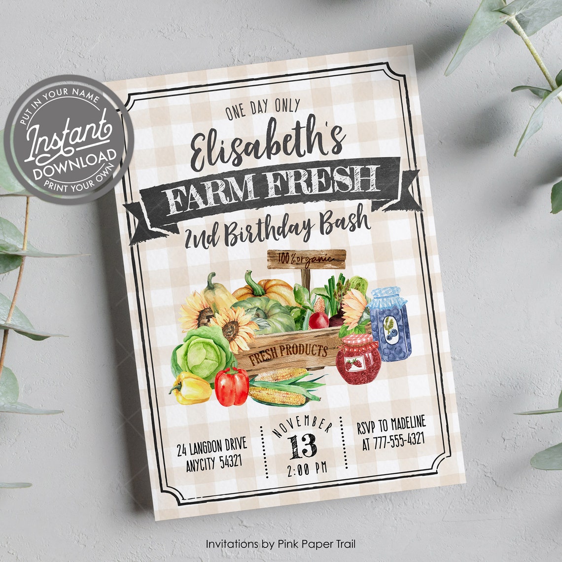 EDITABLE Farmers Market Birthday Invitation Farm Fresh Birthday Party ...