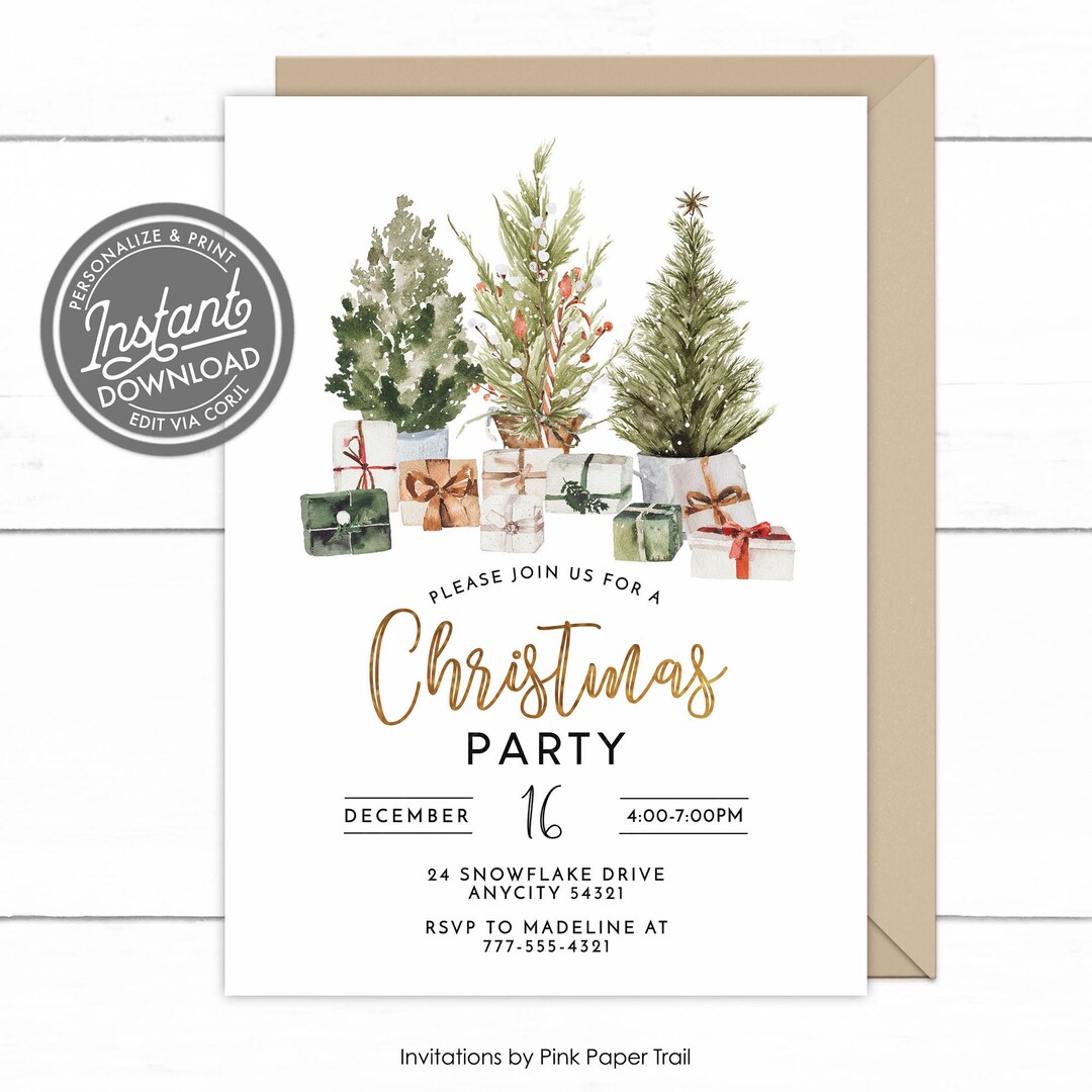 EDITABLE Christmas Invitation, Christmas Trees Party Invitation ...
