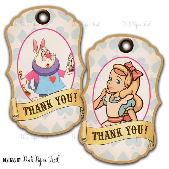Alice in Wonderland Thank You Tag, Alice Favor Tags, Four Different ...