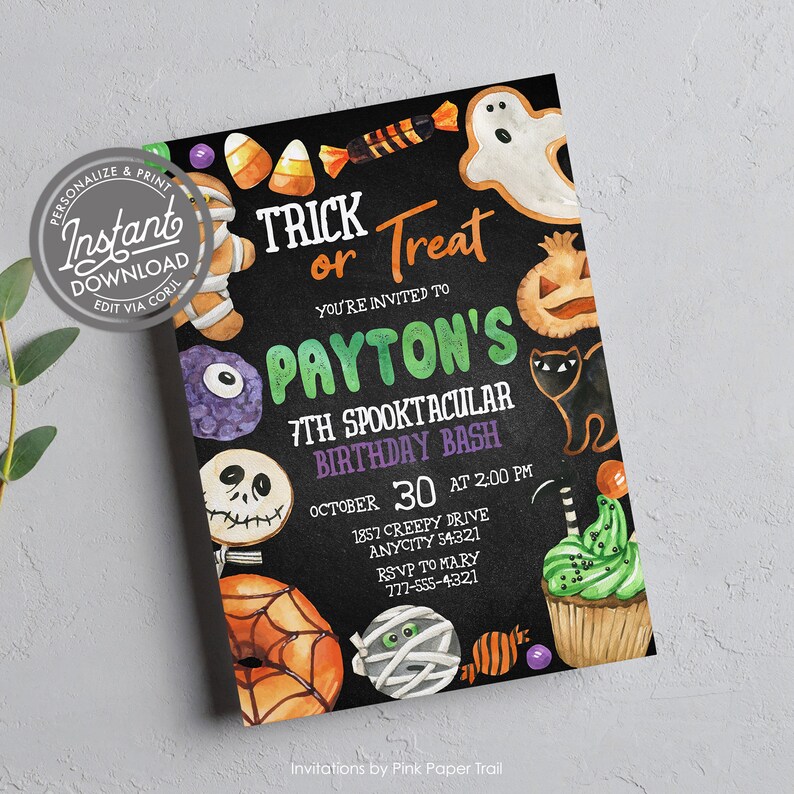 EDITABLE Halloween Birthday Invitation Trick or Treat - Etsy