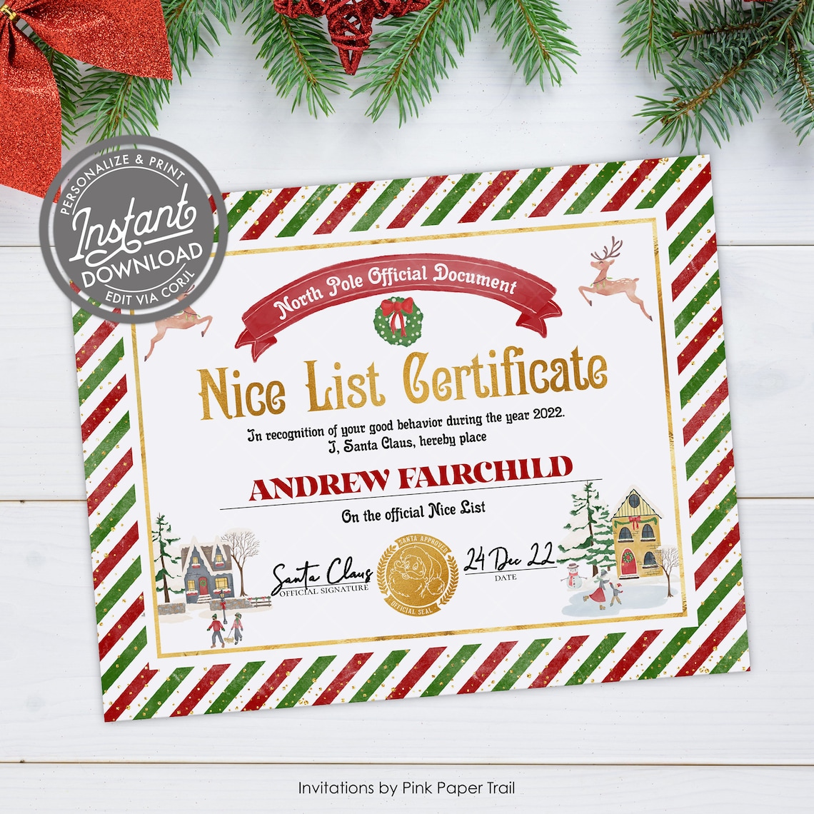 EDITABLE Nice List Certificate Printable Santa's Official - Etsy