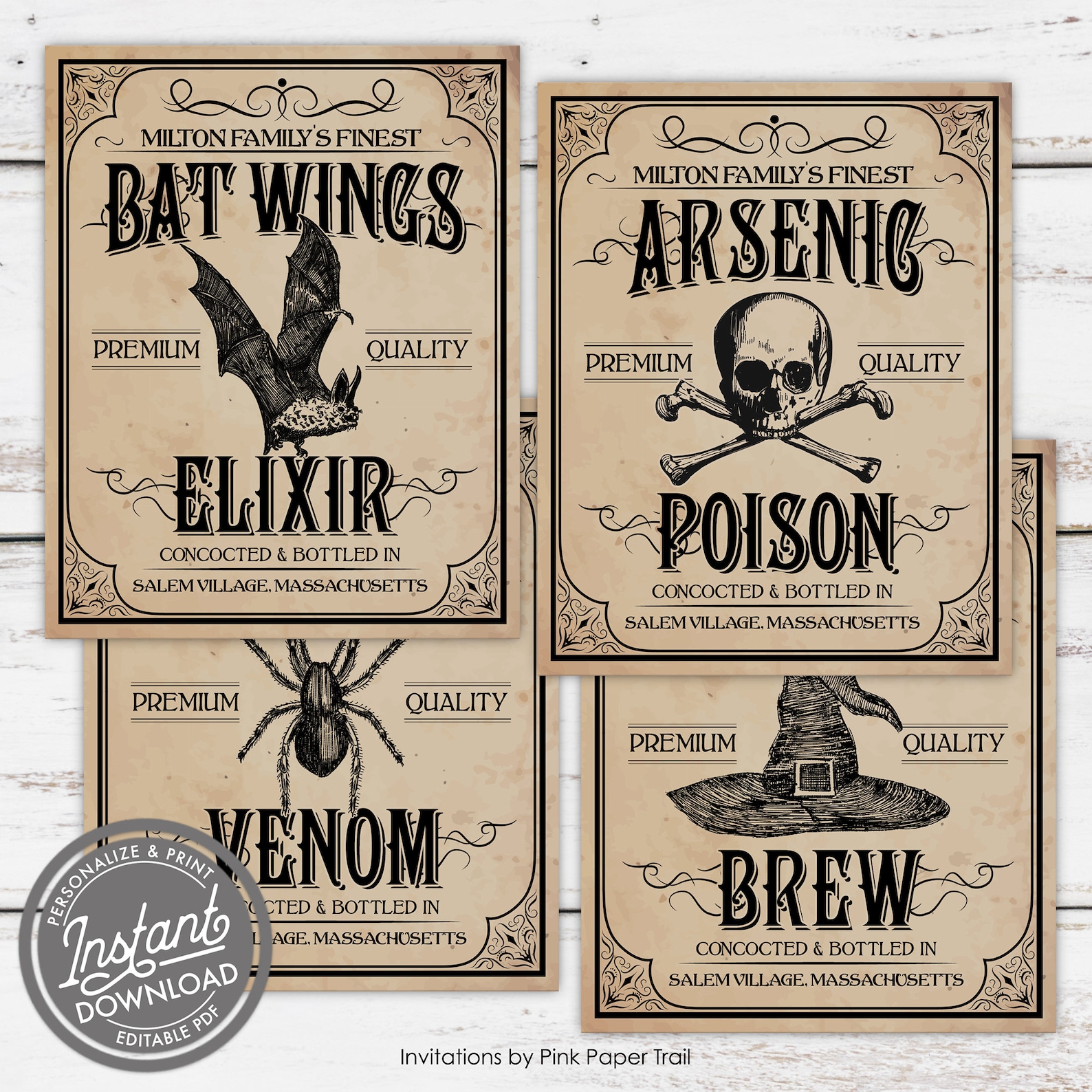 EDITABLE Halloween Wine Bottle Label Apothecary Label Bottle Label ...