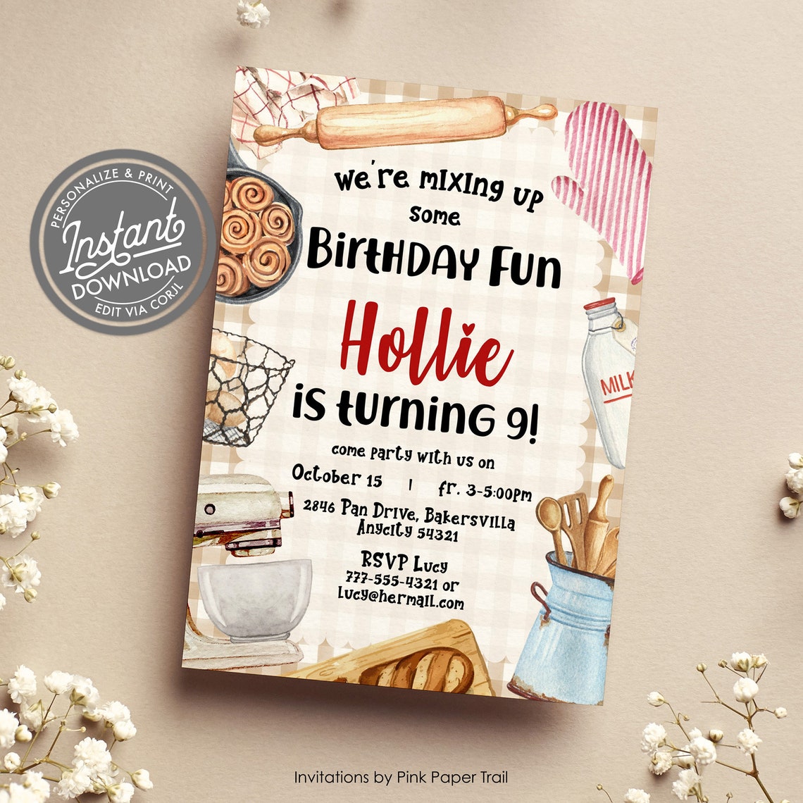 EDITABLE Kids Baking Birthday Party Invitation Kids Kitchen - Etsy