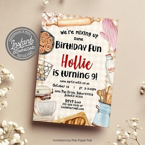 EDITABLE Kids Baking Birthday Party Invitation, Kids Kitchen Cooking ...