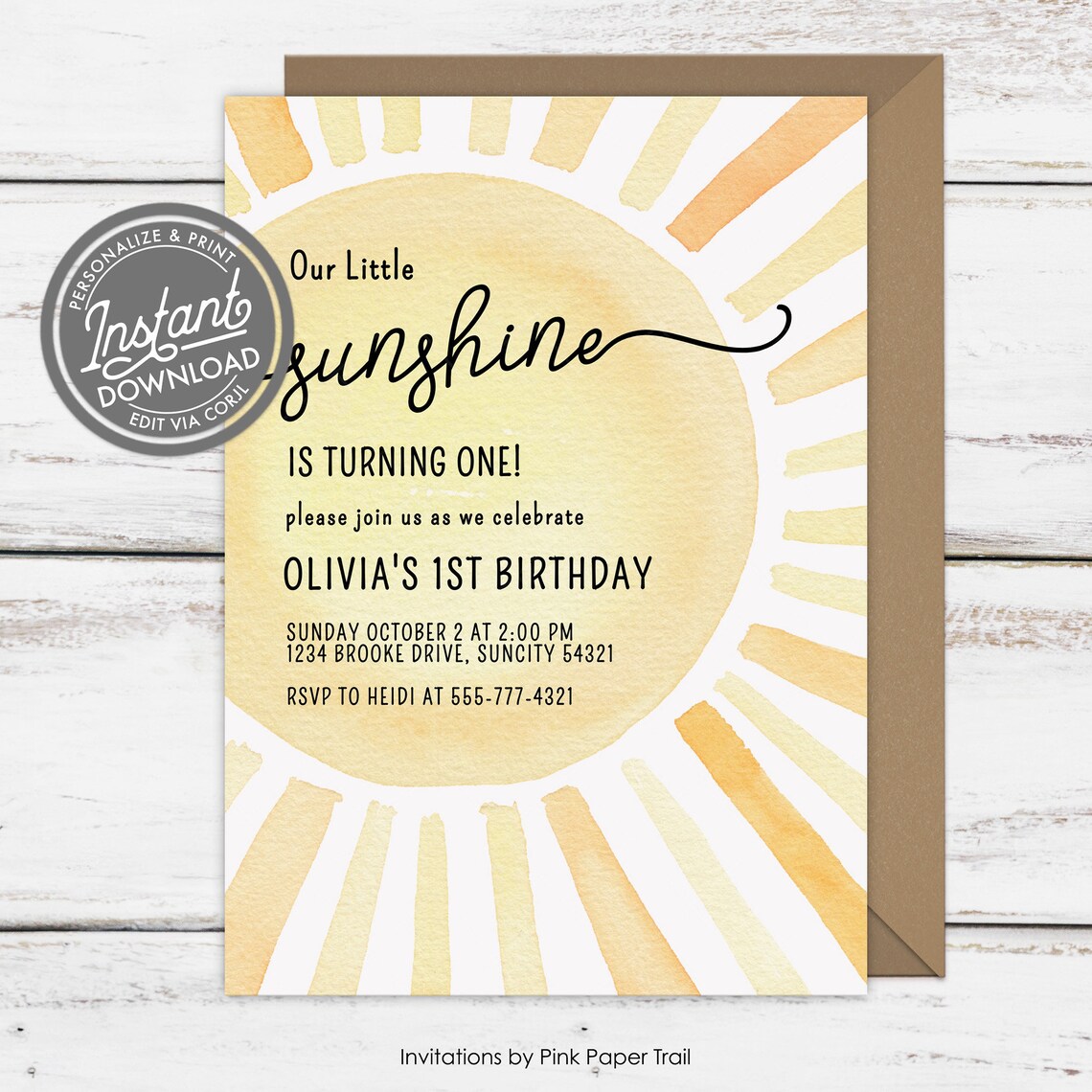 EDITABLE Sunshine Birthday Invitation Our Little Sunshine - Etsy