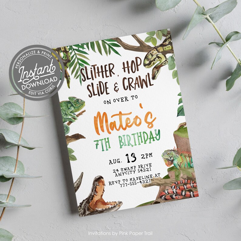 EDITABLE Reptile Birthday Invitation Snakes Lizards - Etsy
