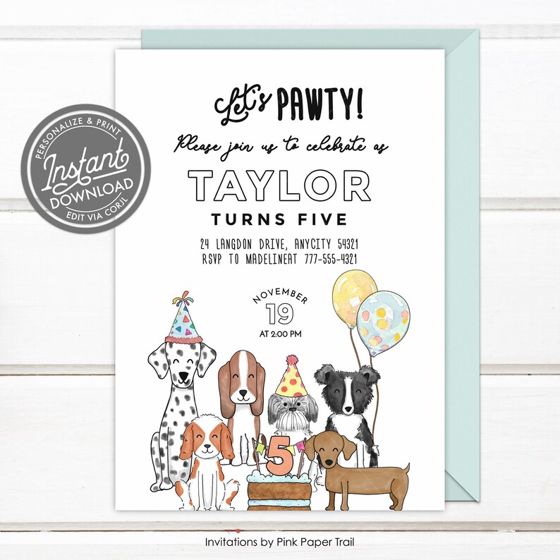 Editable Puppy Party Invitation Dog Invitation Printable Dog Pawty ...