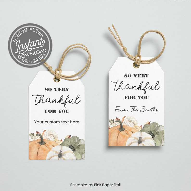 EDITABLE Thanksgiving Pumpkin Printable Tag Autumn Fall - Etsy