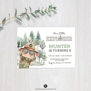 EDITABLE Little Explorer Boy Birthday Party Invitation, Nature Birthday ...