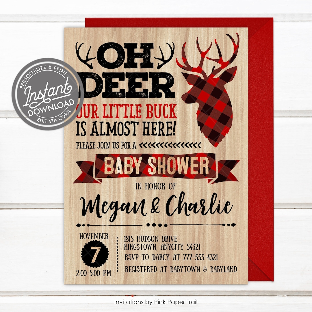 EDITABLE Little Buck Baby Shower Invitation, Hunting Deer Shower ...