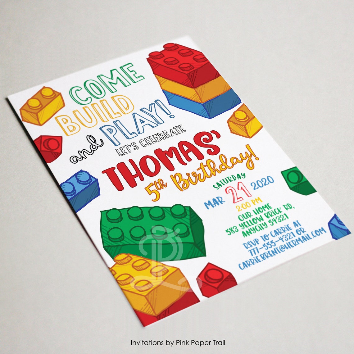Building Blocks Invitation Colorful Blocks Birthday Party | Etsy