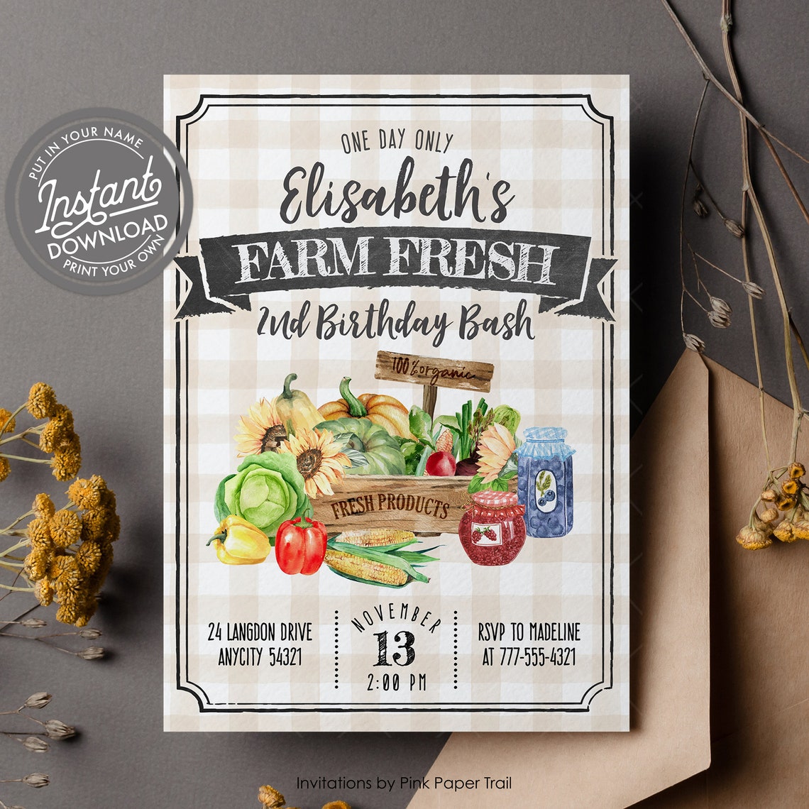 EDITABLE Farmers Market Birthday Invitation Farm Fresh Birthday Party ...